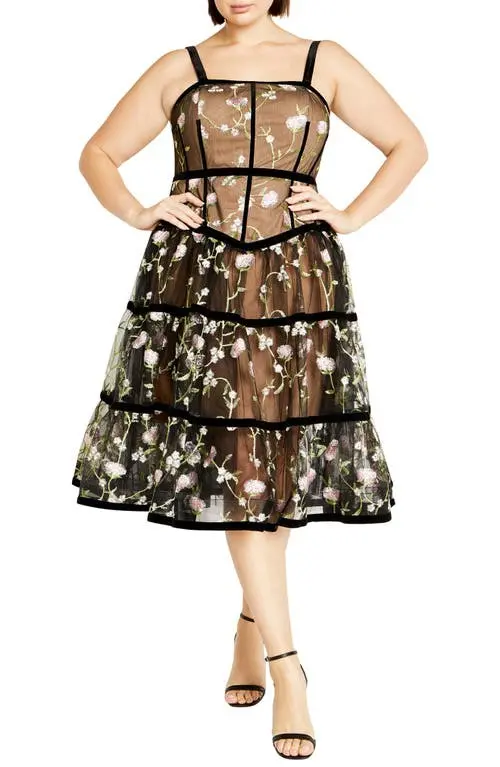 City Chic Floral Embroidery A-line Dress - Splendour
