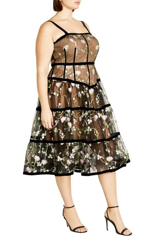 City Chic Floral Embroidery A-line Dress