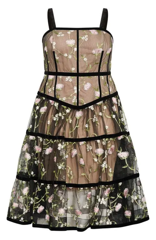 City Chic Floral Embroidery A-line Dress