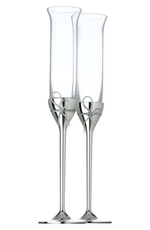 Vera Wang X Wedgwood Love Knots Set Of 2 Toasting Flutes - Silver