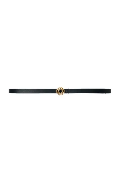 Maje Slim Leather Clover Belt - Black