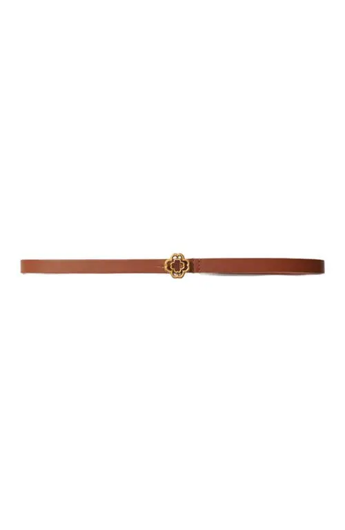 Maje Slim Leather Clover Belt - Camel
