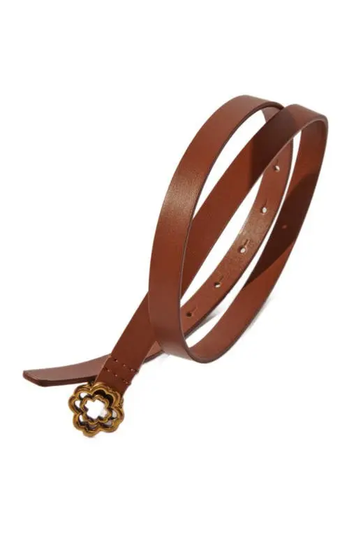 Maje Slim Leather Clover Belt - Camel