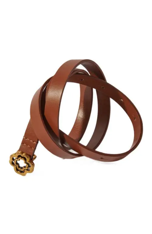 Maje Slim Leather Clover Belt - Camel