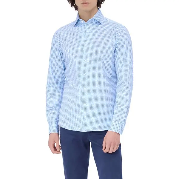 Bugatchi Devon Ooohcotton® Print Button-up Shirt - Air Blue