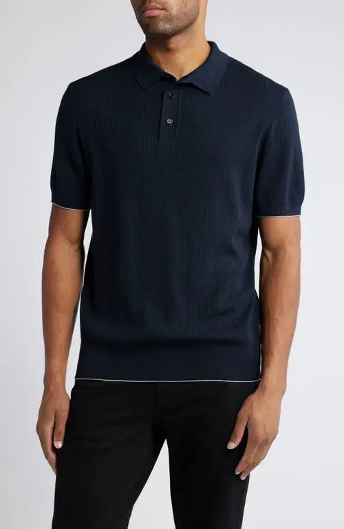 Hugo Boss Darco Rib Silk & Cotton Polo - Dark Blue