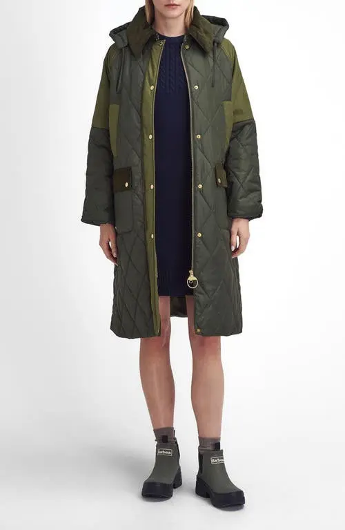 Barbour Cookston Quilted Coat With Removable Hood - Olive/ Ancient