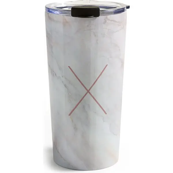 DENY DESIGNS Marbled Monogram Travel Mug - D