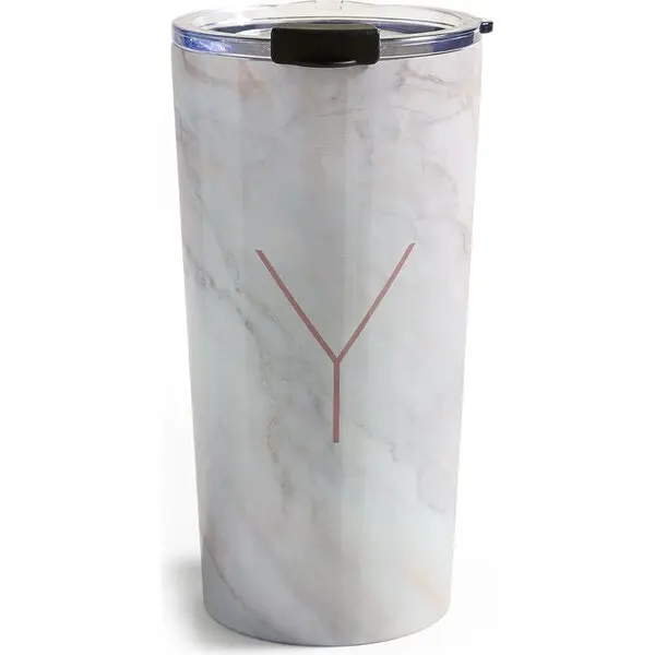 DENY DESIGNS Marbled Monogram Travel Mug - W