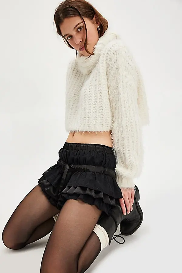 Free People Camille Ruffle Shorts - Black
