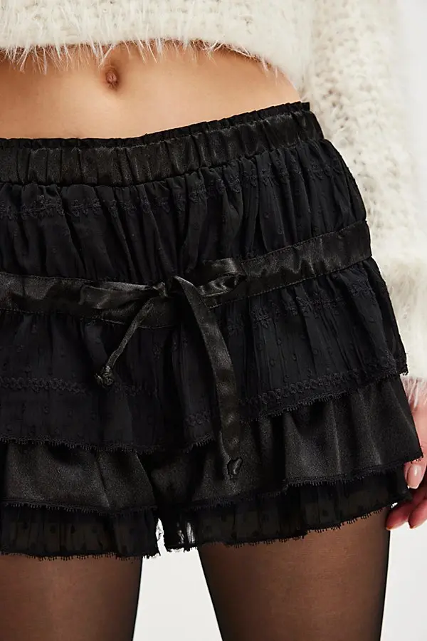 Free People Camille Ruffle Shorts - Black