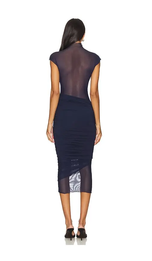 SEROYA Tabitha Mesh Ruched Midi Dress - Navy