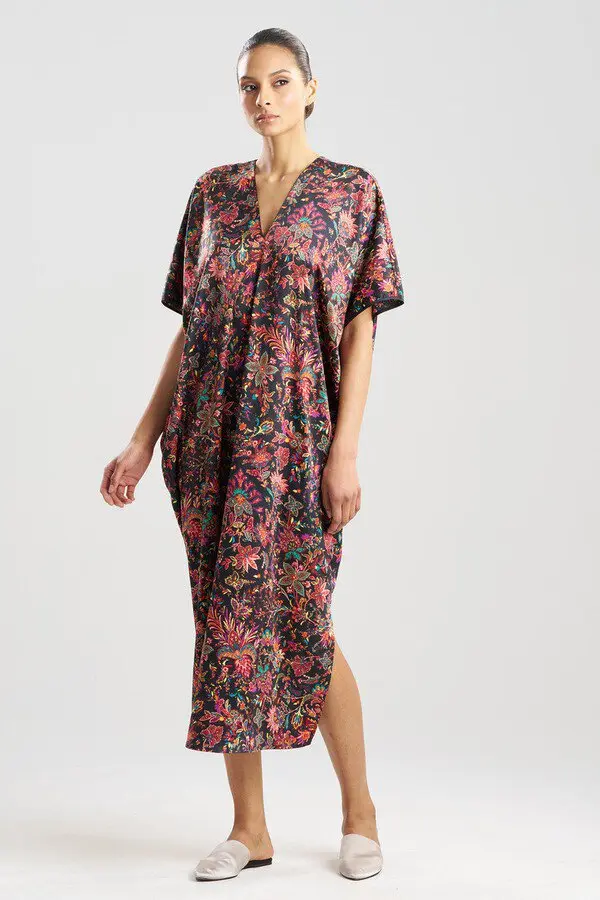 Natori Granada V-neck Caftan - Black / Floral / Multicolor