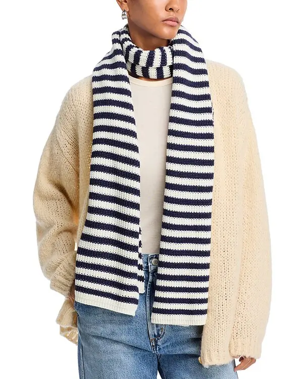 Aqua Striped Rib Scarf Exclusive - Navy