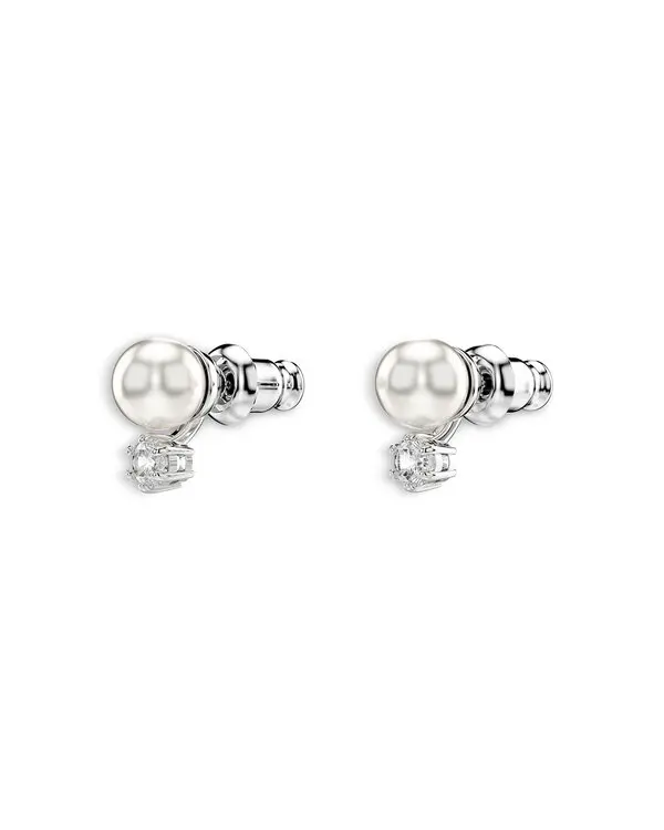 SWAROVSKI Matrix Crystal & Imitation Pearl Stud Earrings - Silver