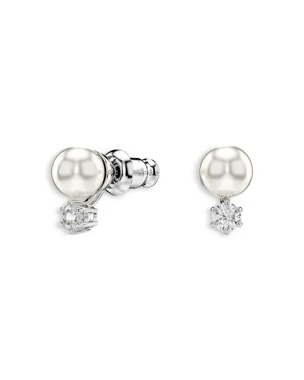 SWAROVSKI Matrix Crystal & Imitation Pearl Stud Earrings - Silver