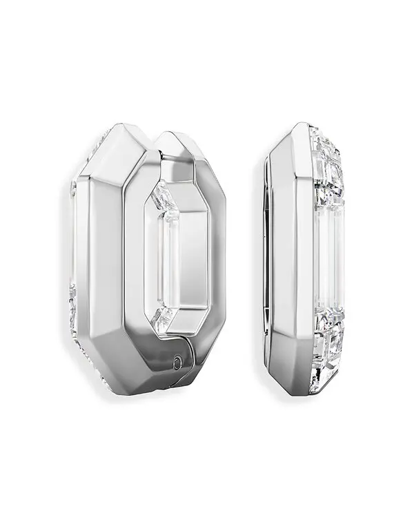SWAROVSKI Lucent Crystal Octagon Hoop Earrings In Rhodium Plated - Silver