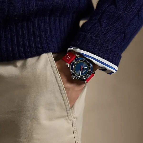Ralph Lauren 42 Mm Polo Sport Steel Watch - Blue Dial/blue Bezel
