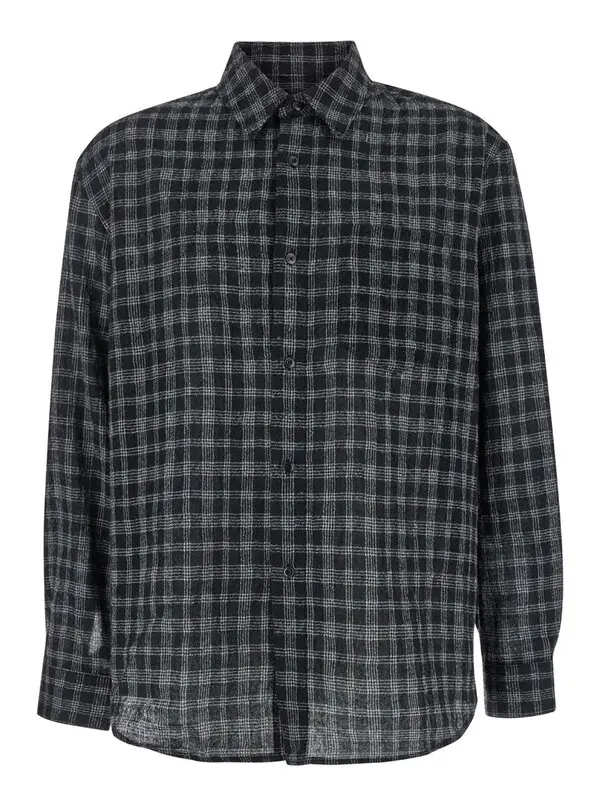 TONYWACK Shirt With Check Motif In Wool Blend - Black