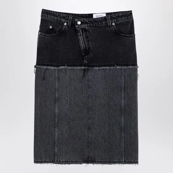 Alexander McQueen Two-tone Denim Midi Skirt - Black