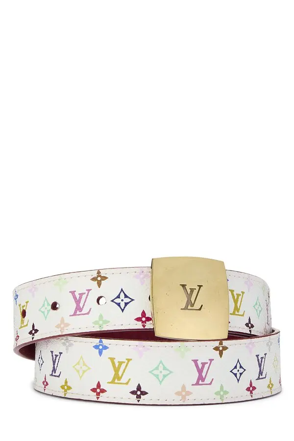 LOUIS VUITTON Takashi Murakami X Monogram Multicolore Ceinture 75 Belt - White