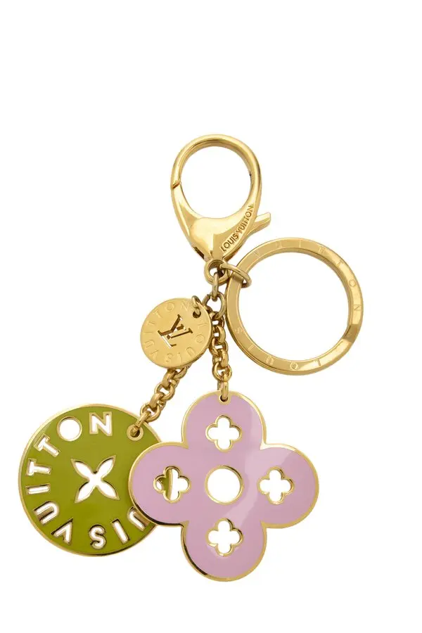 LOUIS VUITTON Gold & Multicolor Enamel Looping Monogram Key Chain - Pink