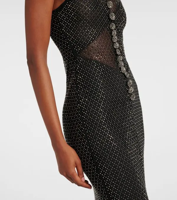 SELF-PORTRAIT Embellished Fishnet Maxi Dress