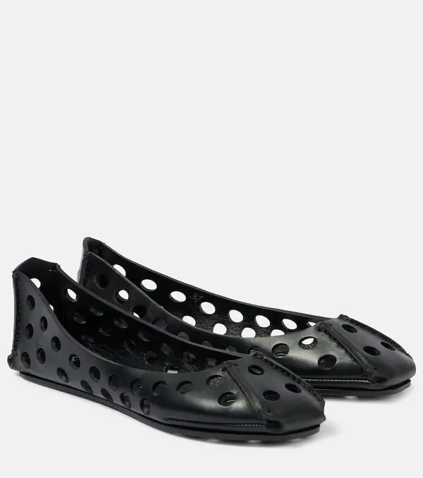 Alaïa Perforated Leather Ballet Flats - Black