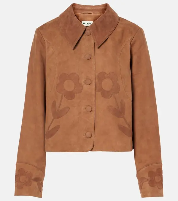 Rixo Dionne Appliqué Suede Jacket - Brown