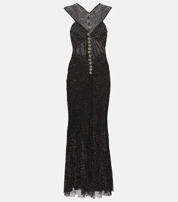 Camilla Embellished Cutout Cotton Maxi Dress - Black