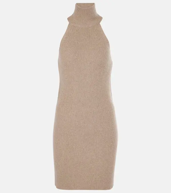 LISA YANG Carmen Ribbed-knit Cashmere Mini Dress - Beige