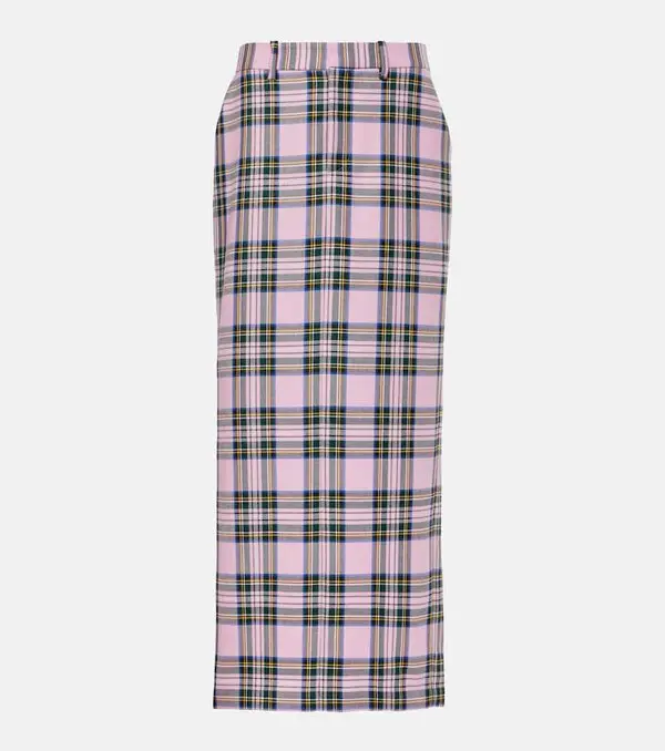 AREA Plaid Wool Midi Skirt