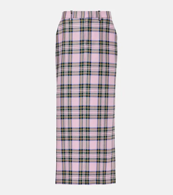 AREA Plaid Wool Midi Skirt - Pink