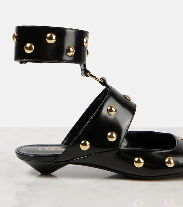Chloé Studded Leather Square Toe Flats - Black