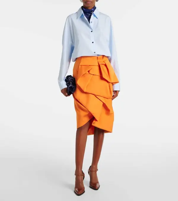 Dries Van Noten Draped Satin Midi Skirt