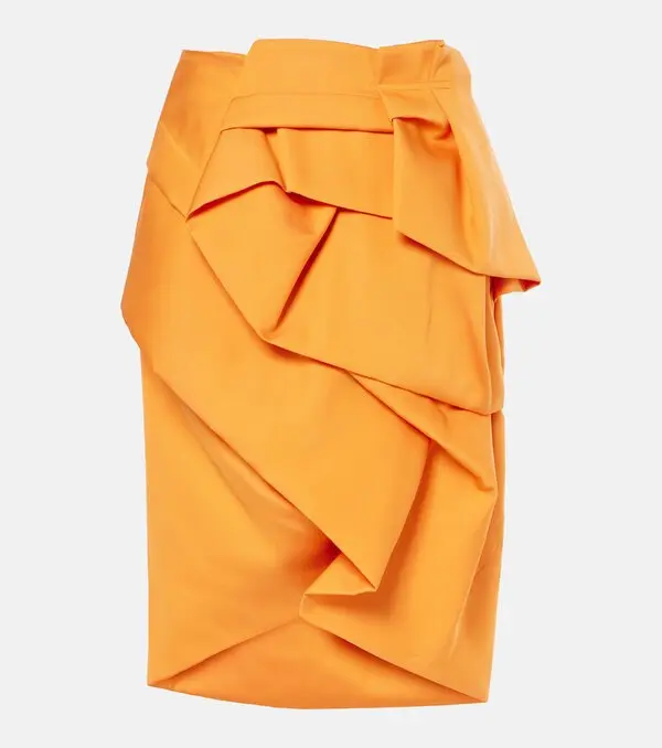 Dries Van Noten Draped Satin Midi Skirt - Orange
