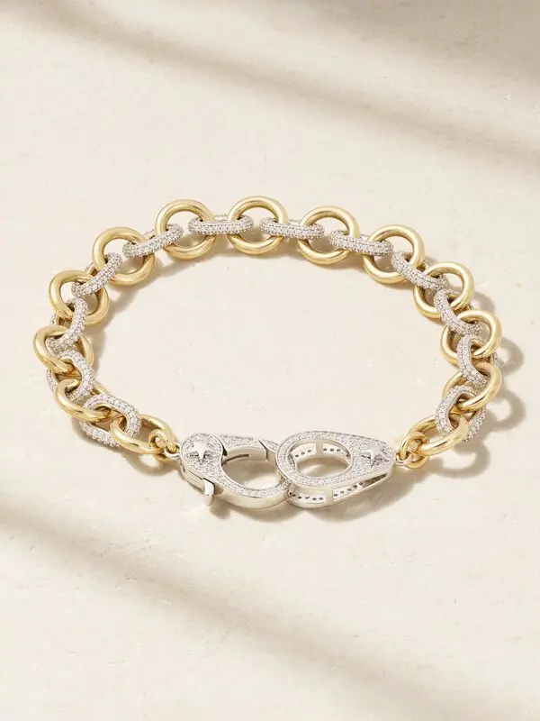 FOUNDRAE Midsized Mix Link + Sister Hook 18-karat Yellow And White Diamond Bracelet