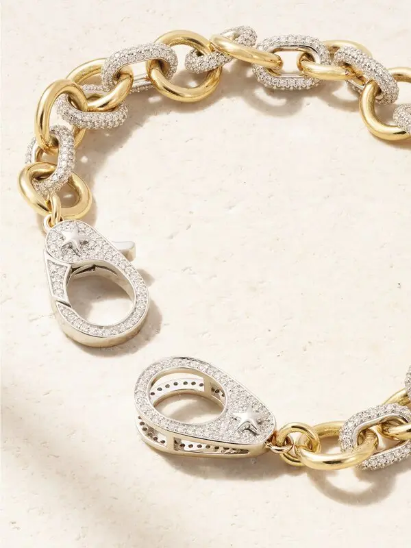 FOUNDRAE Midsized Mix Link + Sister Hook 18-karat Yellow And White Diamond Bracelet