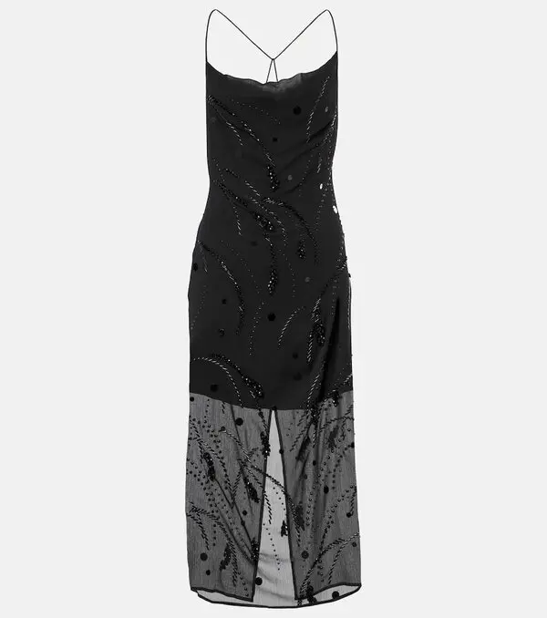 XU ZHI Embellished Layered Midi Dress - Black