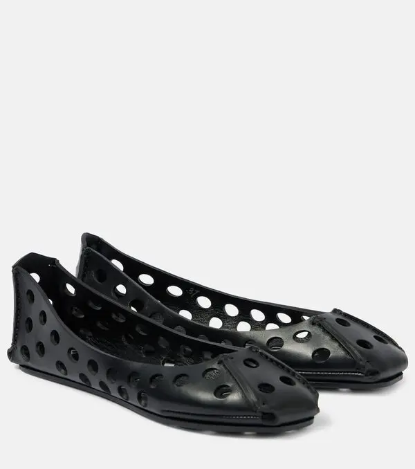 Alaïa Perforated Leather Ballerinas - Black