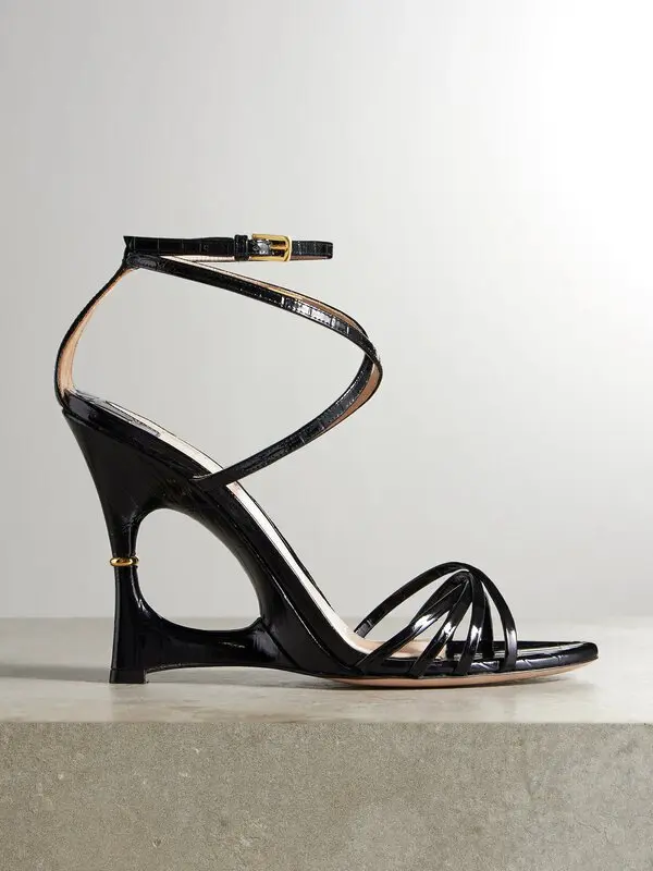 TOM FORD Paradis Croc-effect Patent-leather Sandals - Black