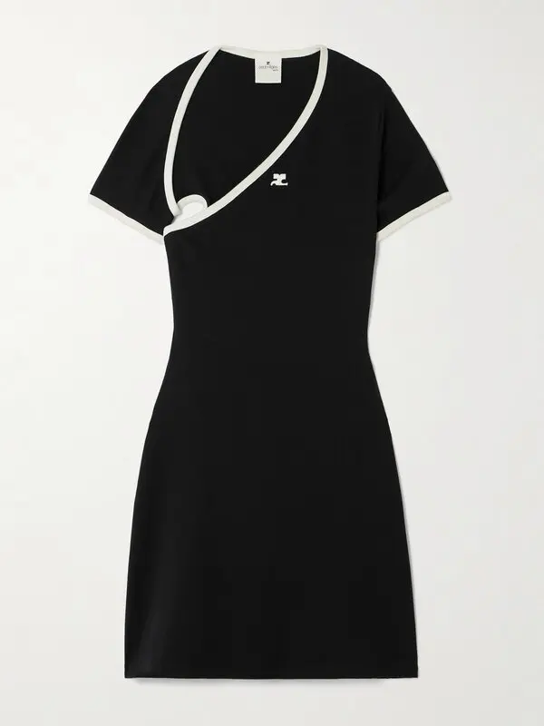 COURREGES Slash Two-tone Cotton-jersey Mini Dress