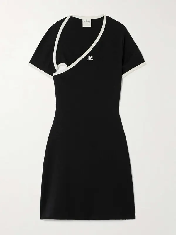 COURREGES Slash Two-tone Cotton-jersey Mini Dress