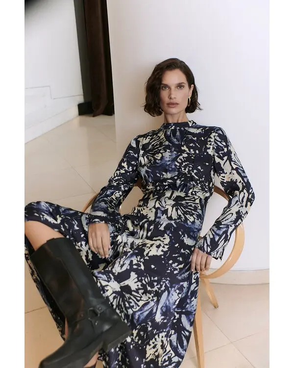 Whistles Floral Satin Dress - Navy/multi