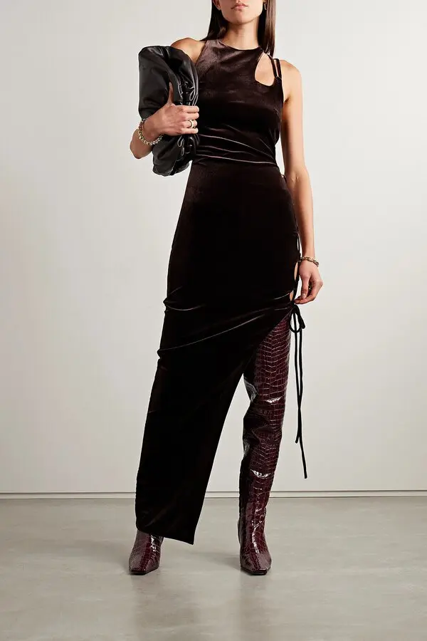 monse cut out detailing maxi slip dress Monse Cutout Lace-up Velvet Maxi Dress