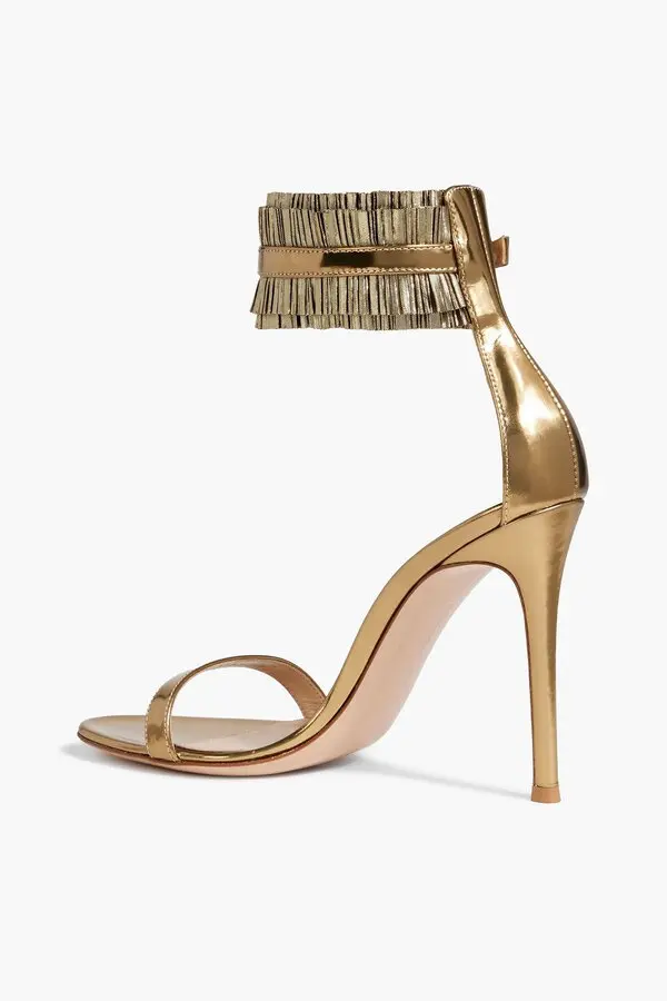 GIANVITO ROSSI Fringed Metallic Leather Sandals