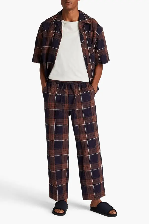 LE17SEPTEMBRE Checked Cotton-blend Seersucker Drawstring Pants