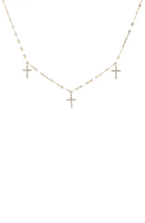 Lana Jewelry 14k Gold Triple Diamond Cross Charm Necklace - Yellow Gold