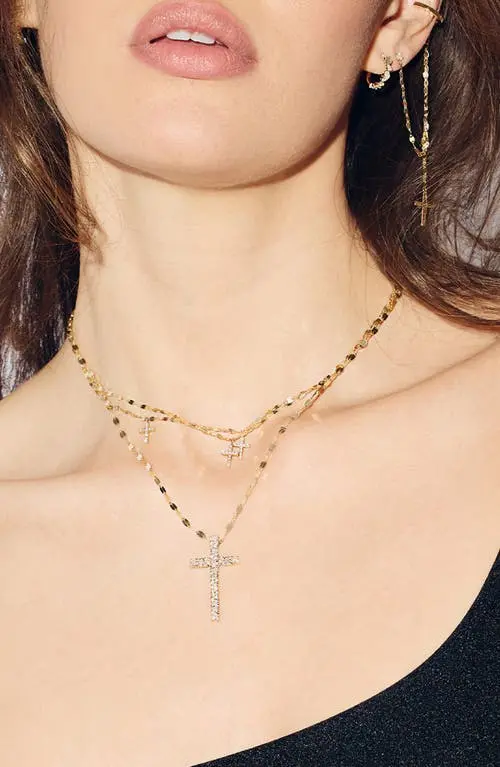 Lana Jewelry 14k Gold Triple Diamond Cross Charm Necklace