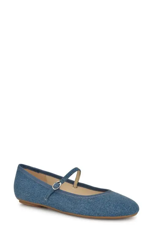 Nine West Classik Mary Jane Flat - Med Blue